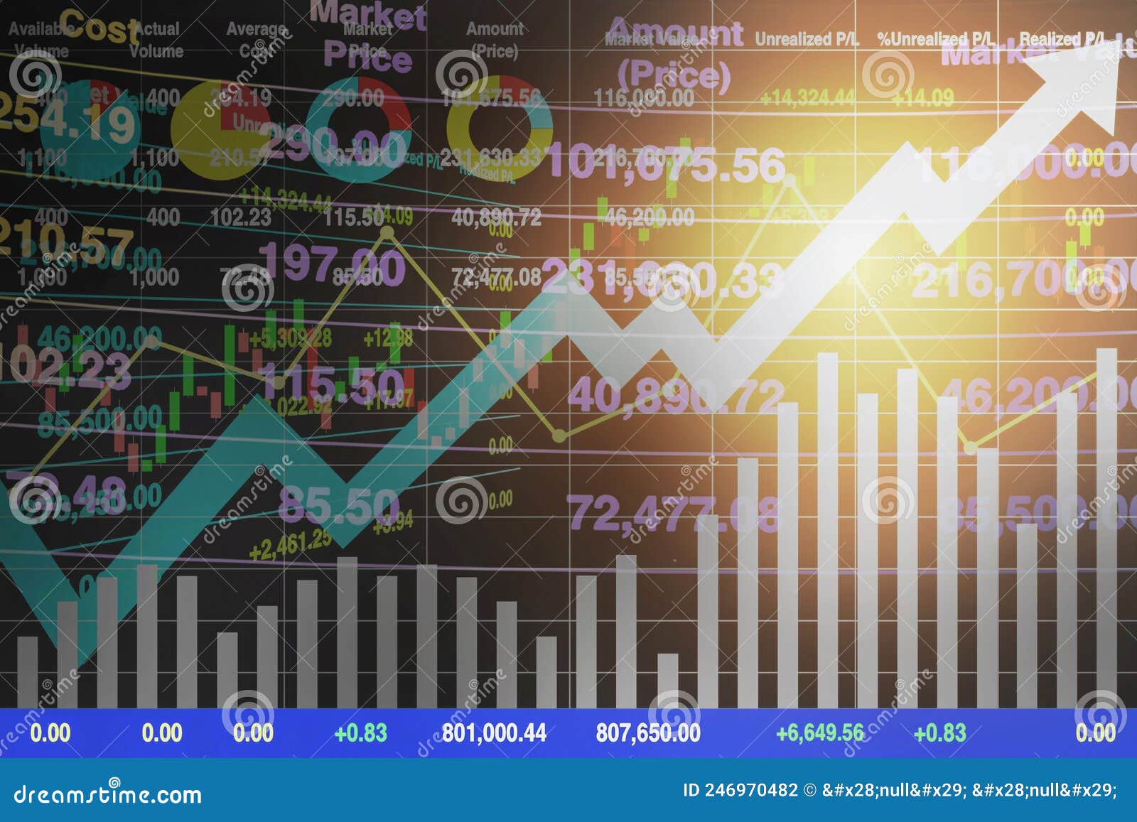 Business Illustration Background with Graph and Chart Symbol and Arrow ...