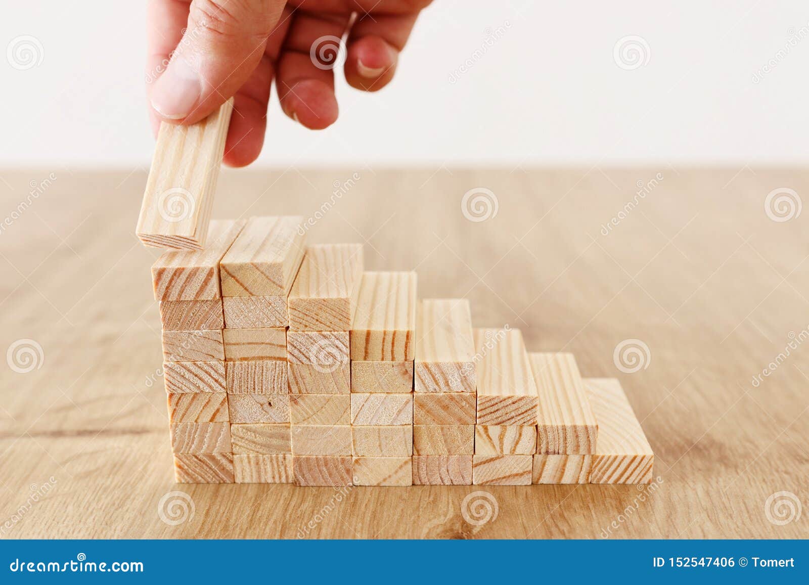 Business Image of Arranging Wood Blocks Stacking As Step Stairs ...