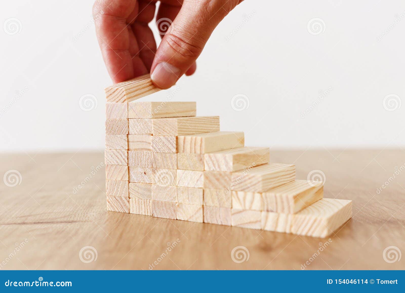 Business Image of Arranging Wood Blocks Stacking As Step Stairs ...