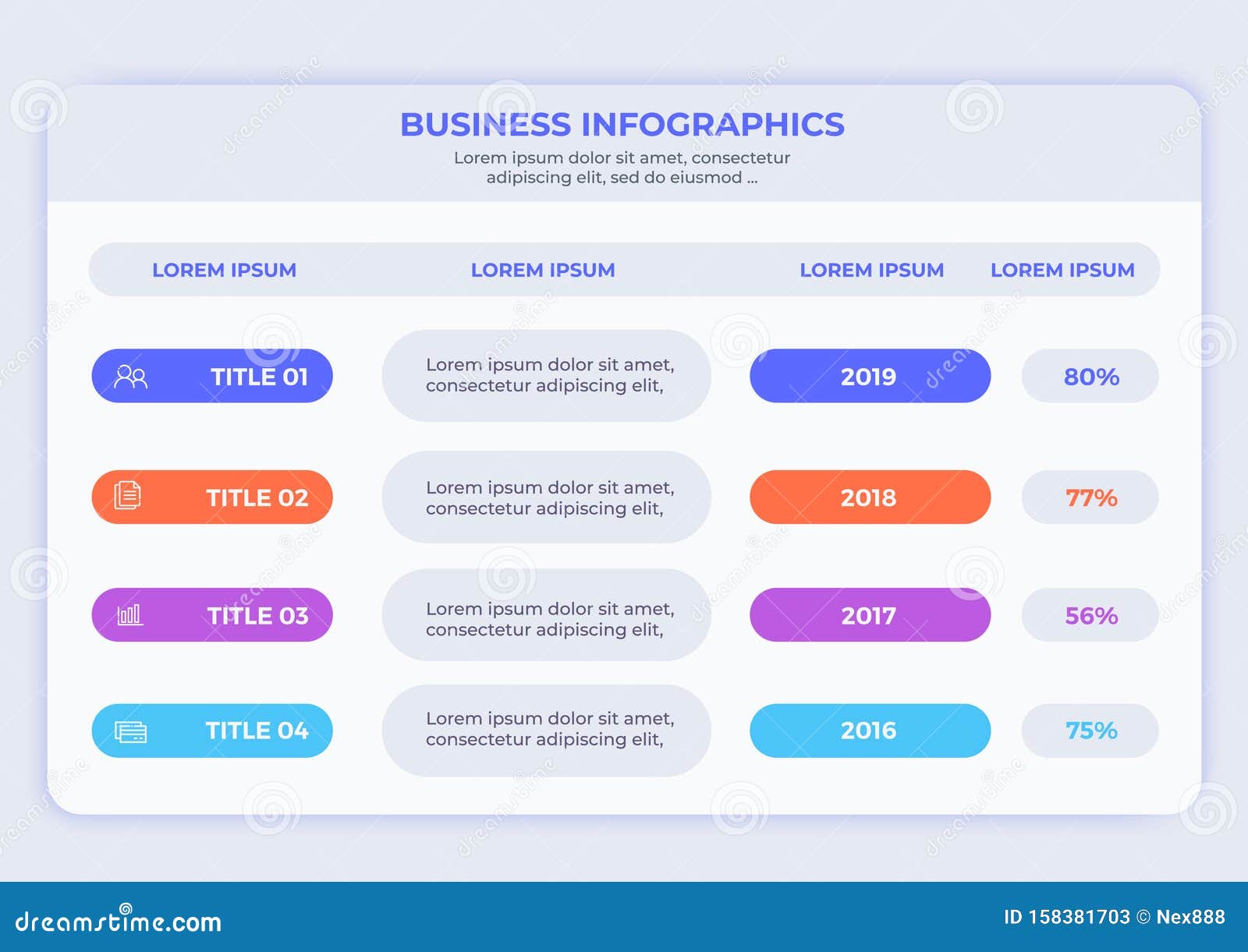 Table Infographics with 4 Options Steps Stock Illustration ...