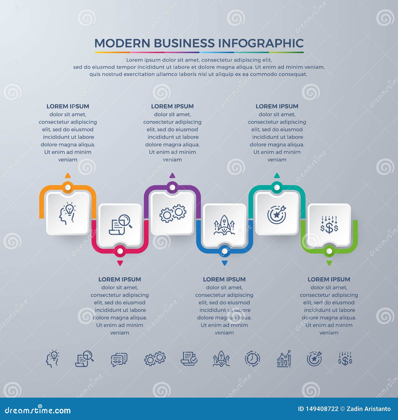 Business Infographic Design with 6 Process Choices or Steps. Design ...