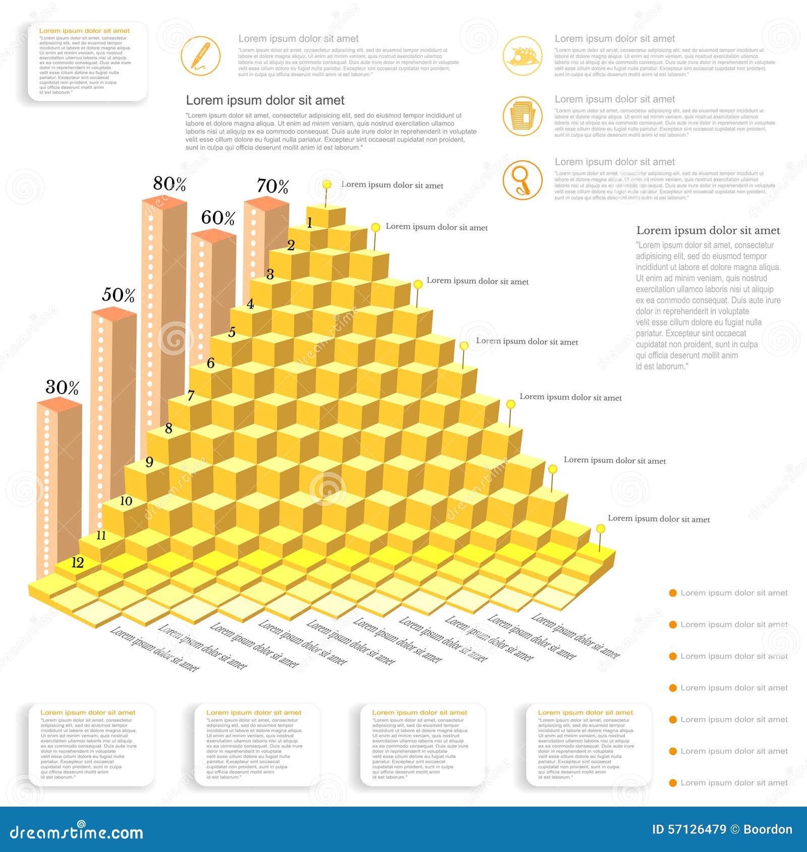 3D Infographic. 4 Gold Modern Tabs For Presentation. Abstract Ribbon ...
