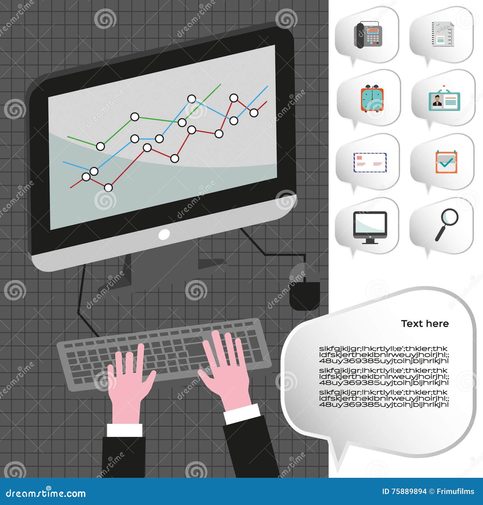 Business Infographic with Icons, Computer and Typing Keyboard, Flat ...