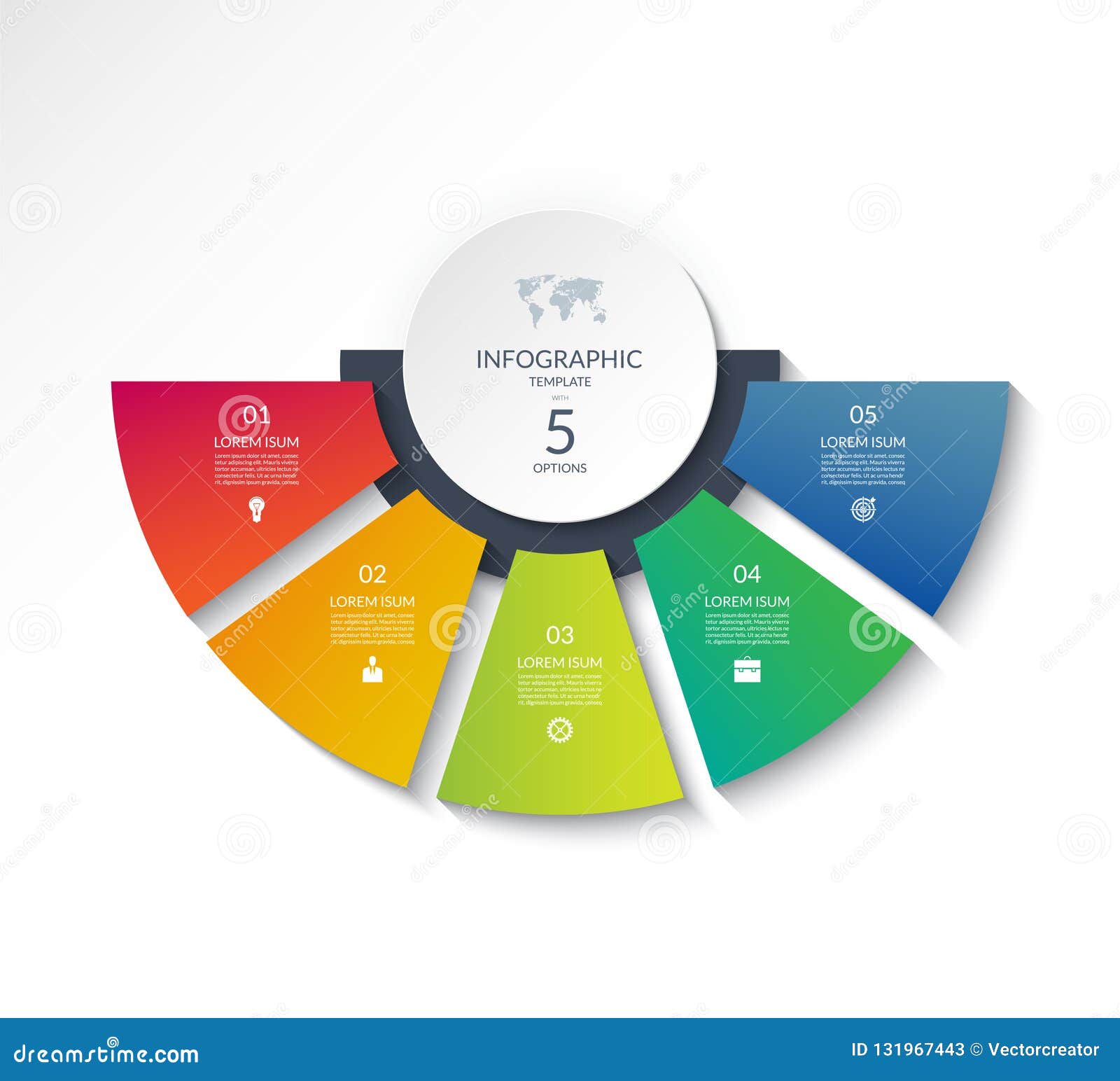 Business Infographic Semi Circle Template with 5 Options. Stock Vector ...