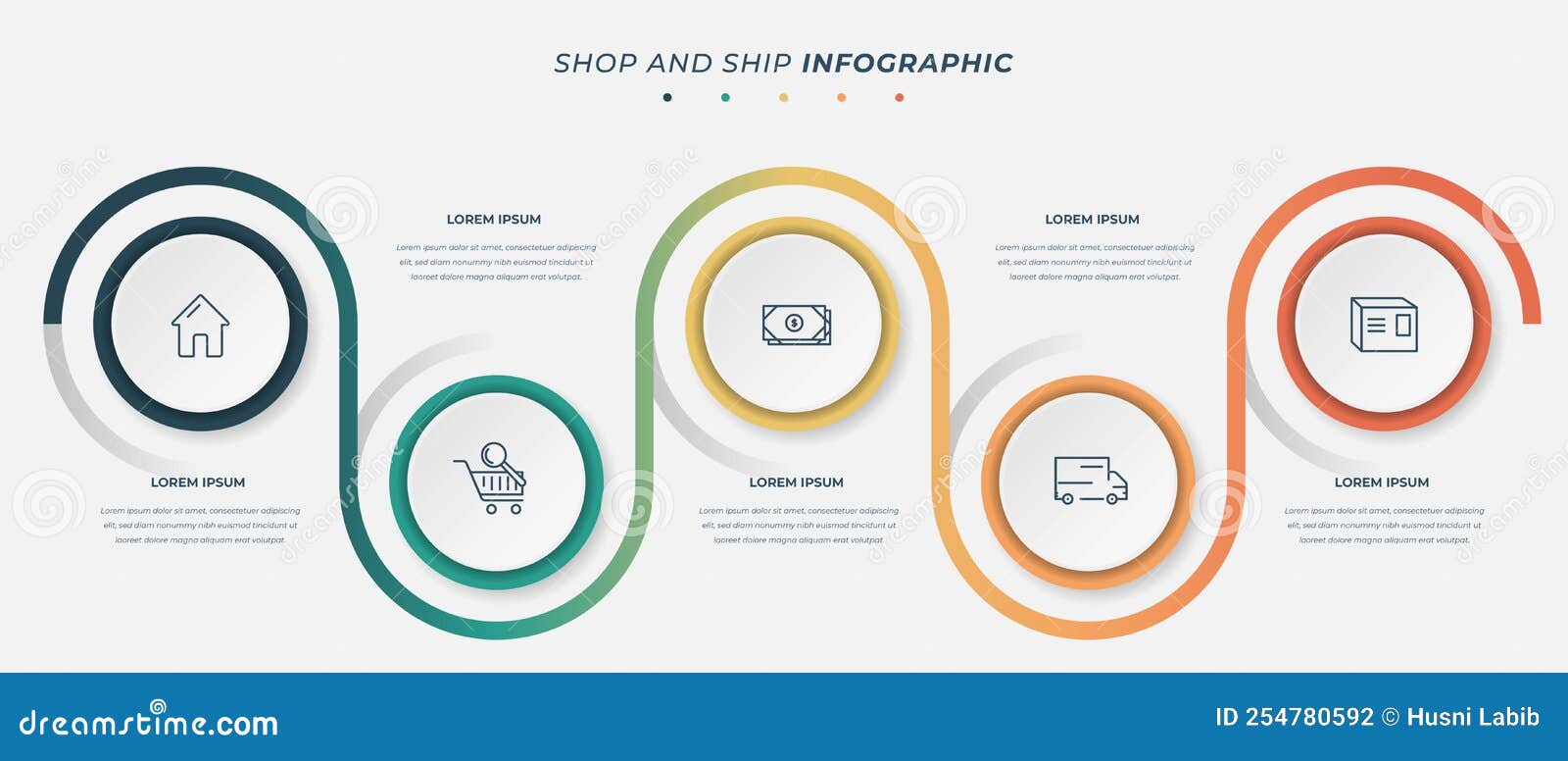 Business Infographic Template in 5 Circle Design with Color Lines ...