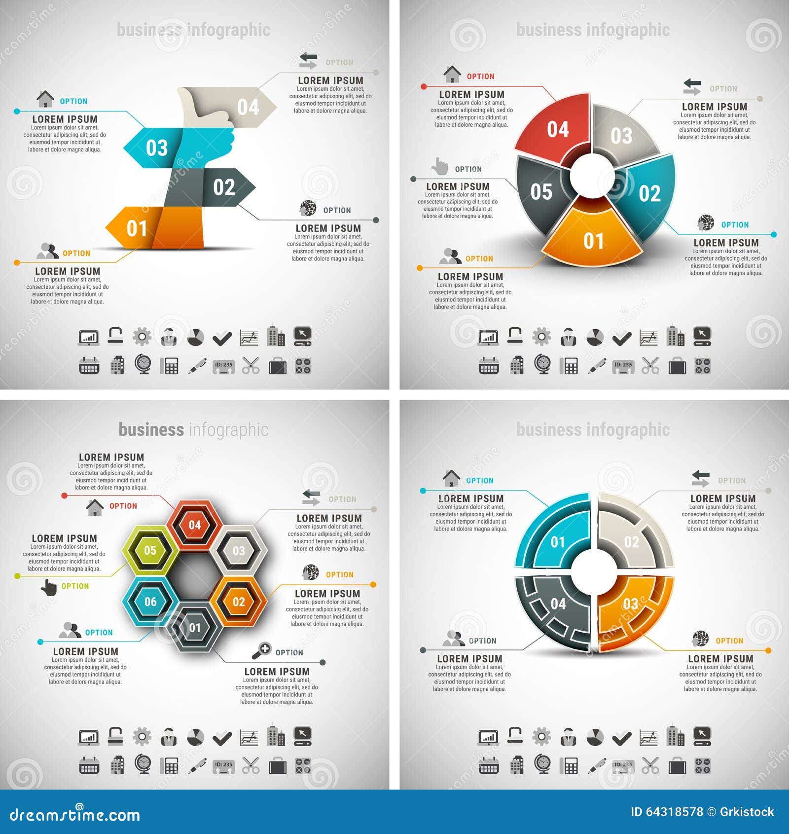 4 in 1 Business Infographics Bundle Stock Vector - Illustration of blue ...