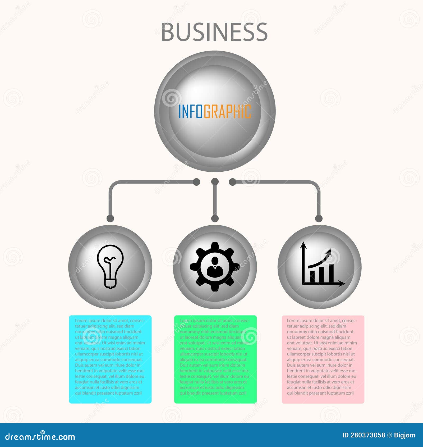 Business Infographics. Concept of Three Steps of Business Strategy and ...