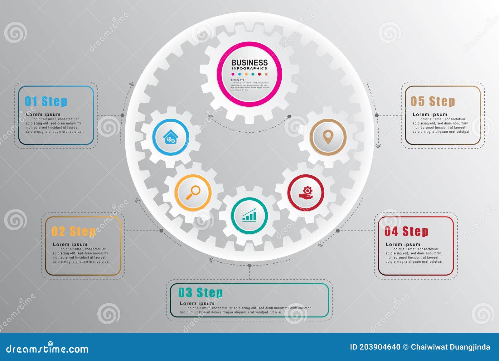 Gear Chart Infographic Template With 5 Options For Presentations Vector ...