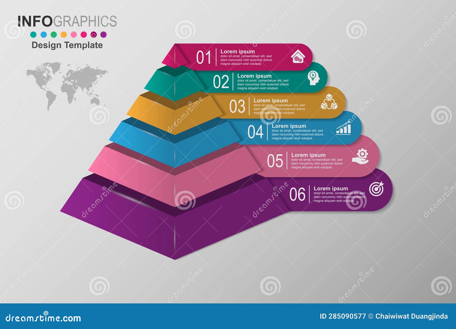 Business Process Timeline Infographics 6 Step, 3D Shape Stock Vector ...