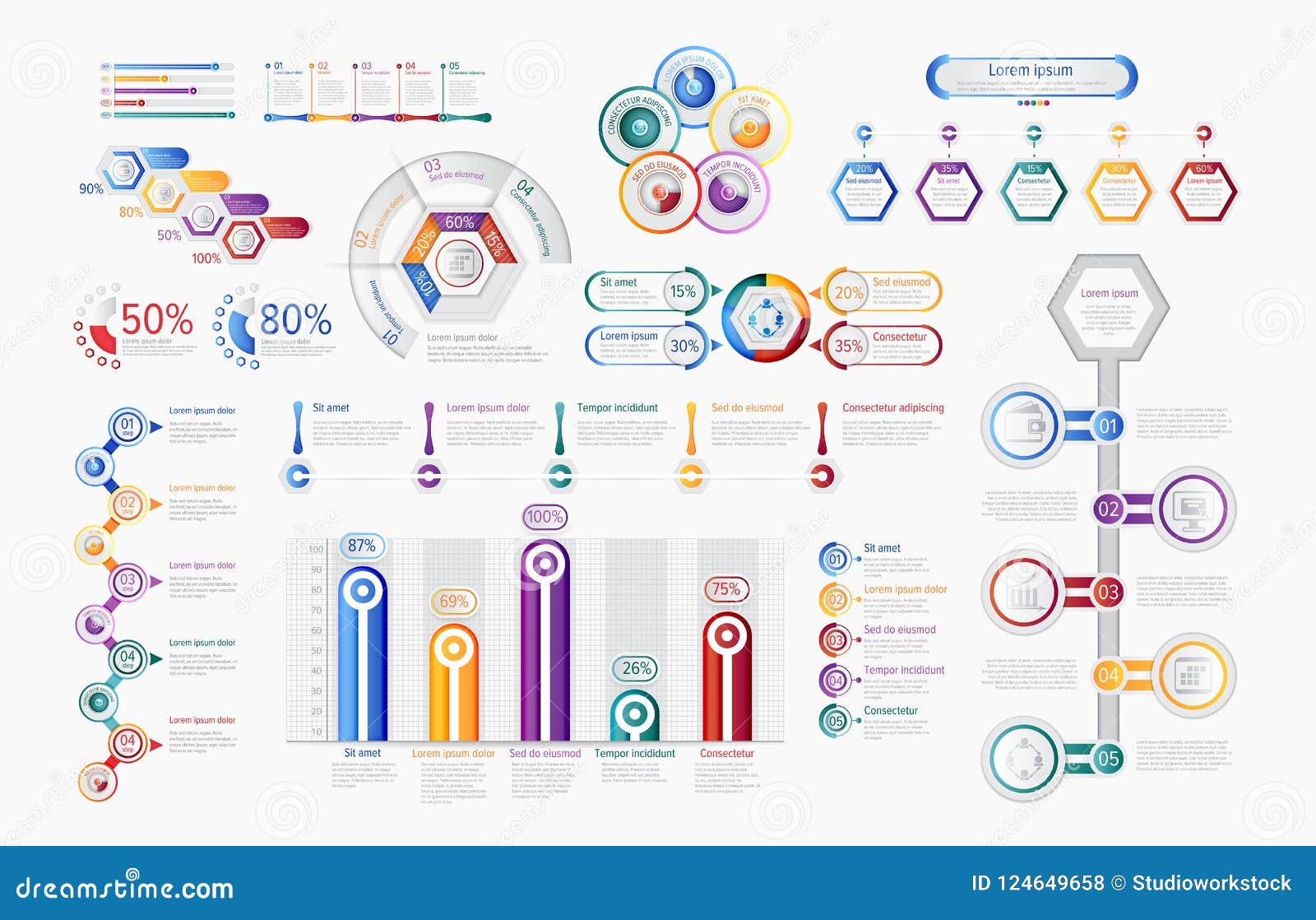 Multicolored Infographic Charts in Set Stock Illustration ...