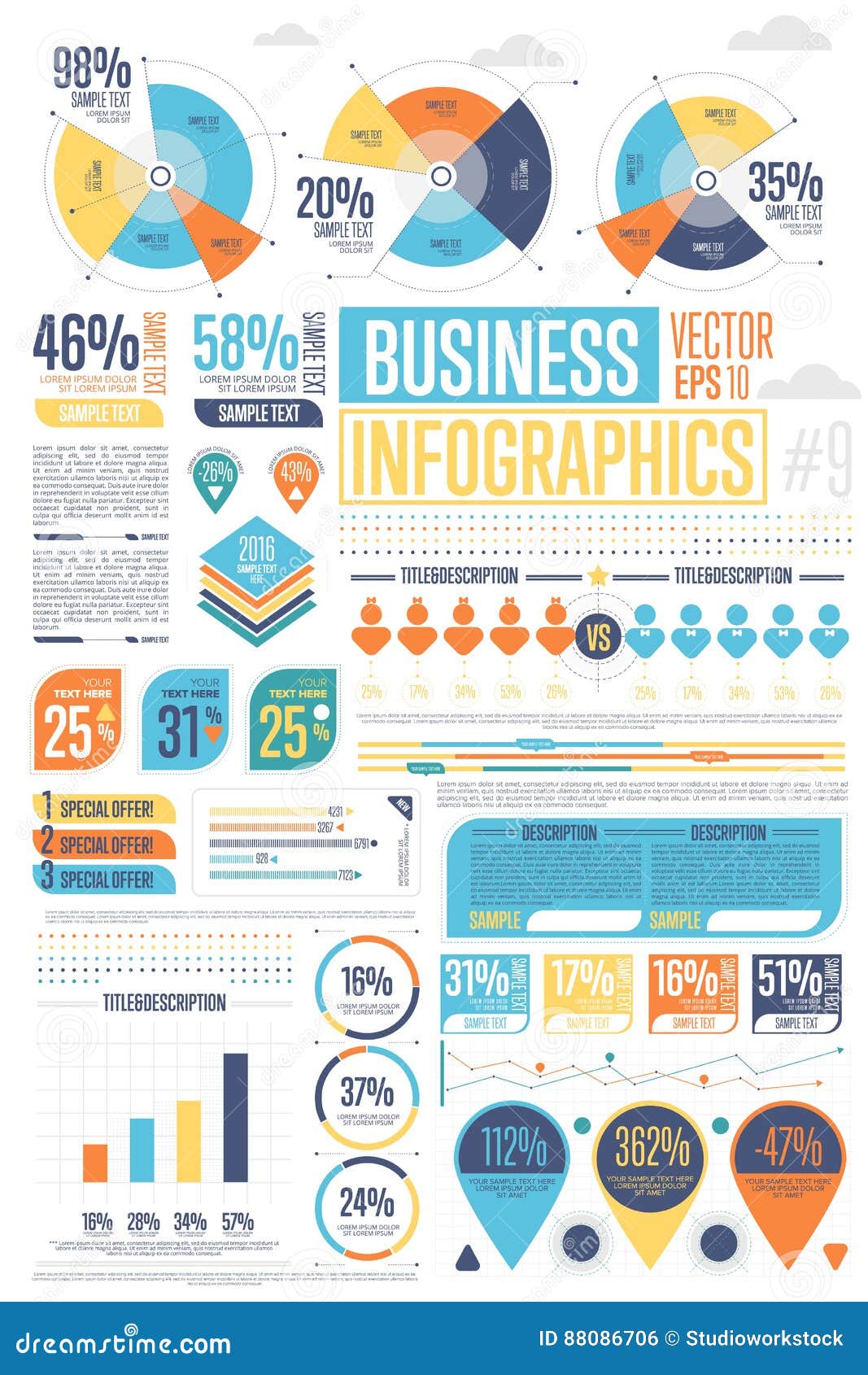 Business Infographics Set with Different Diagram Stock Vector ...