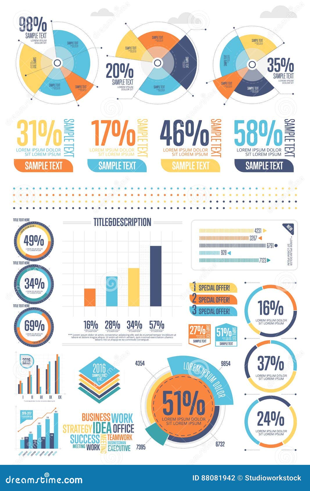 Business Infographics Set with Different Diagram Stock Vector ...