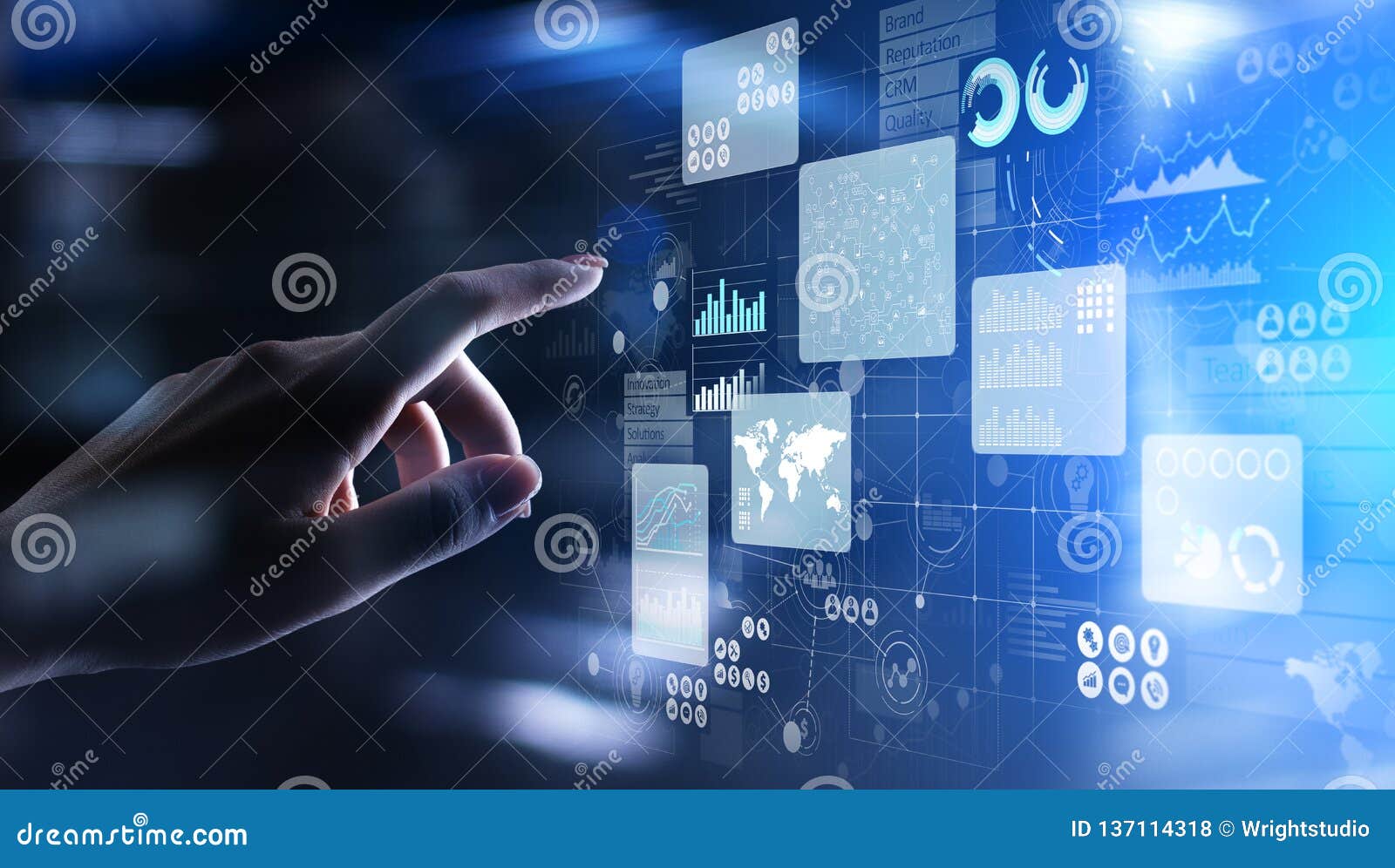 Business Intelligence Analyst Dashboard on Virtual Screen. Big Data ...