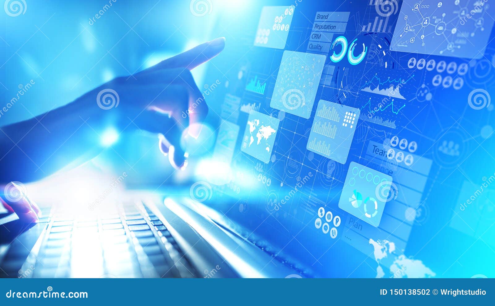 Business Intelligence Analyst Dashboard on Virtual Screen. Big Data ...