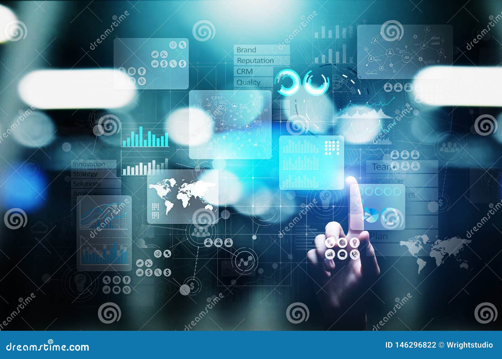 Business Intelligence Analyst Dashboard On Virtual Screen. Big Data ...