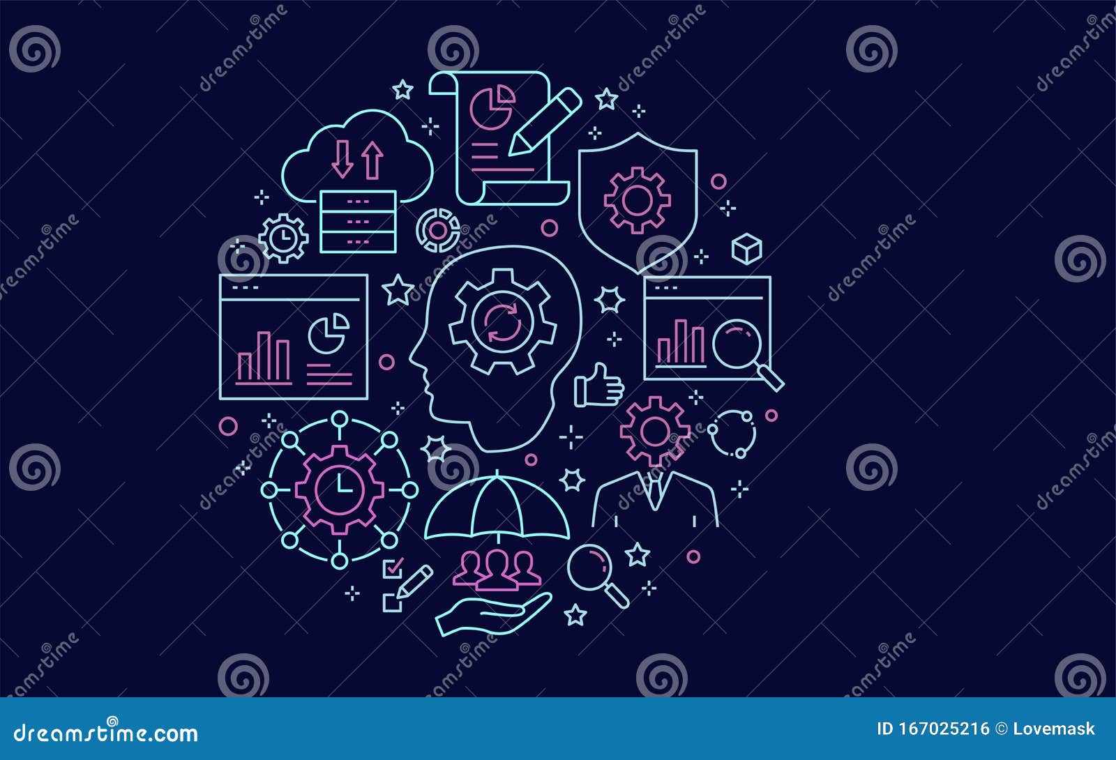 Business Intelligence Circle Template with Line Icons. Vector ...