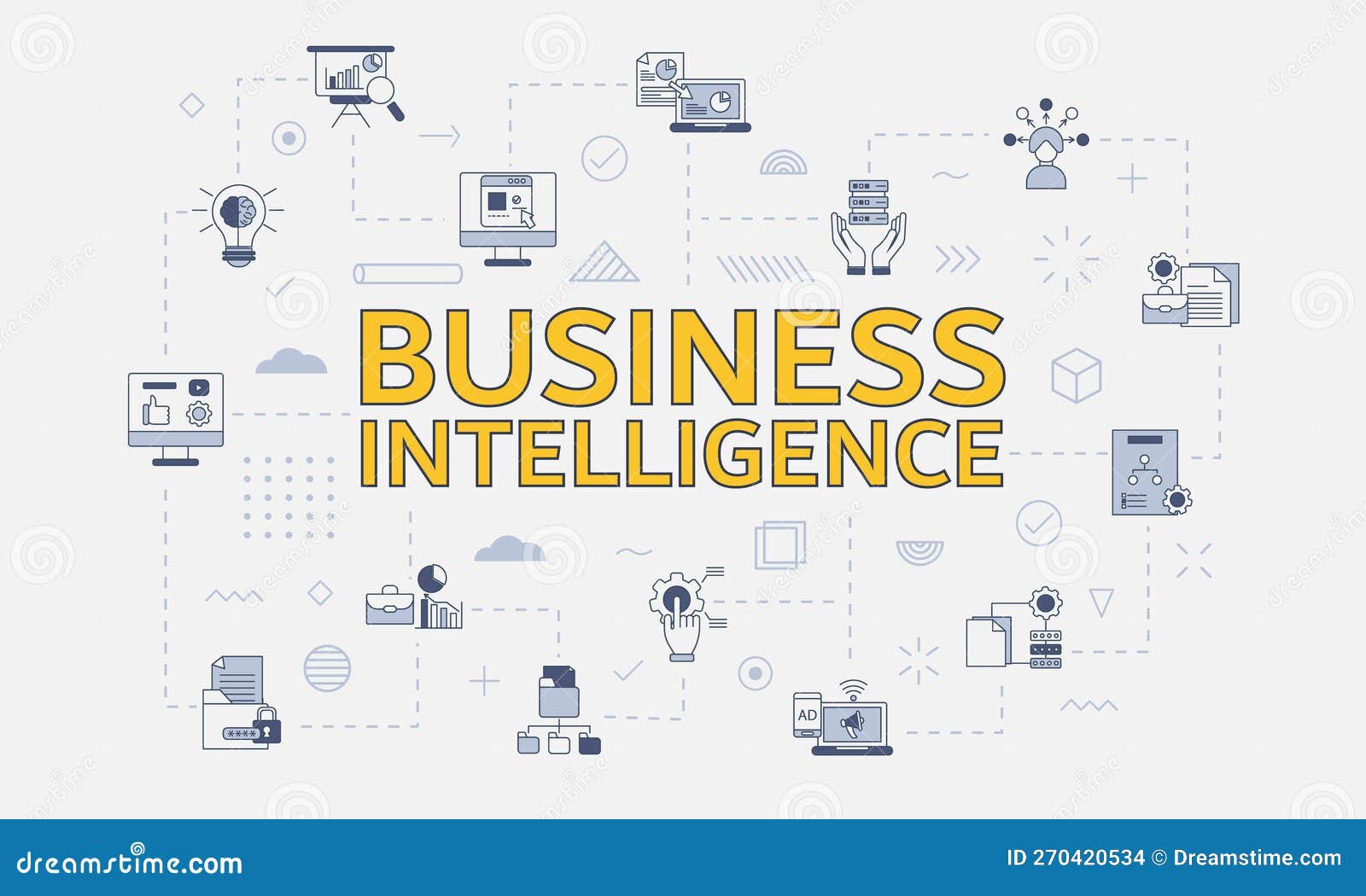 Business Intelligence Concept with Icon Set with Big Word or Text on ...