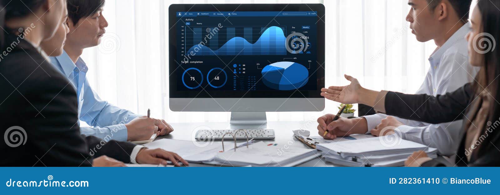 Analyst Team Working on Data Analysis Dashboard on Laptop Screen ...