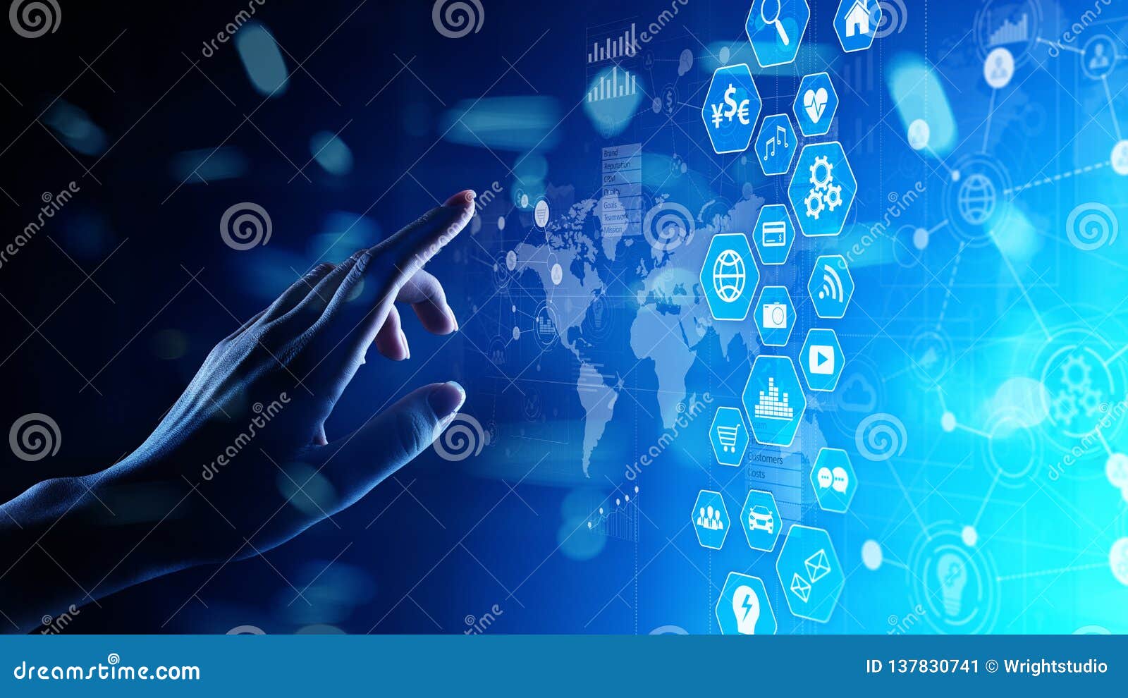 Business Intelligence, Data Analysis Dashboard with Icons Charts and ...