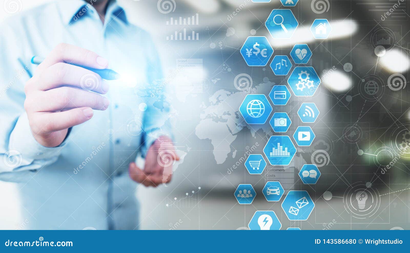 Business Intelligence, Data Analysis Dashboard with Icons Charts and ...