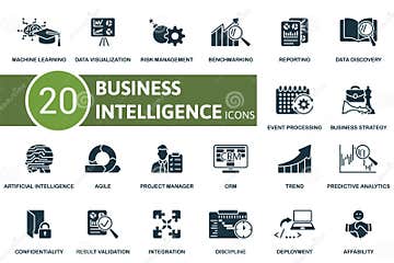 Business Intelligence Icon Set. Machine Learning, Data Visualization ...