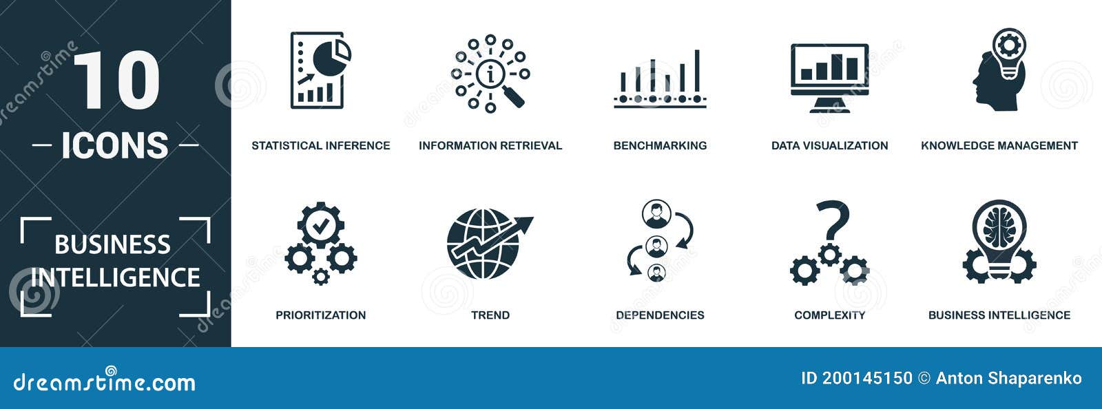 Business Intelligence Icon Set. Monochrome Sign Collection with ...
