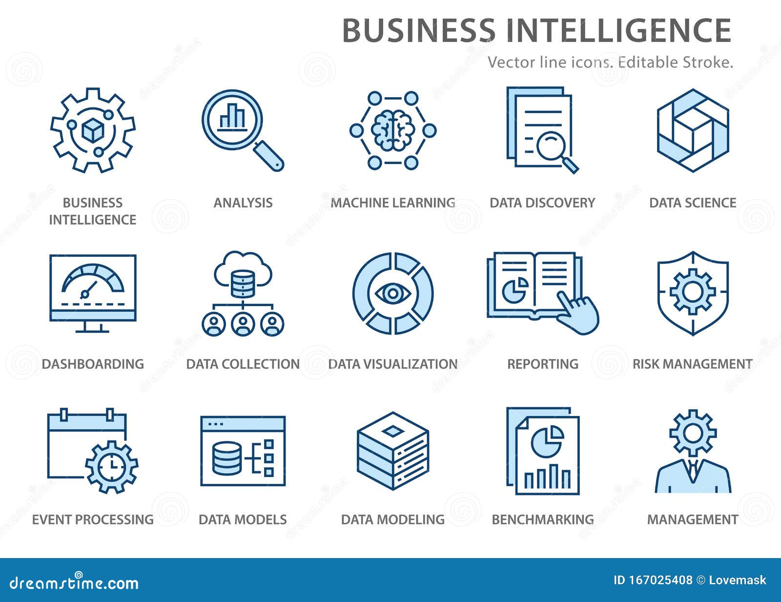 Business Intelligence Icons Set. Vector Illustration. Editable Stroke ...