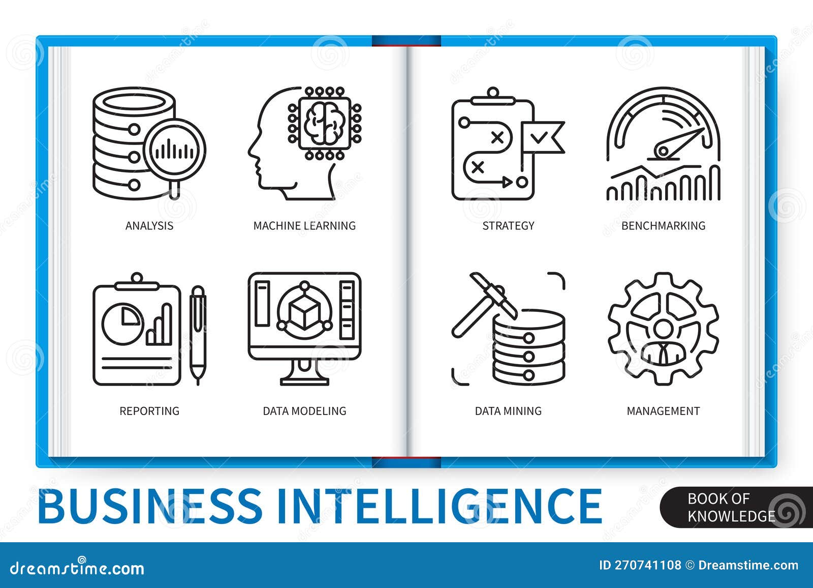 Business Intelligence Infographics Linear Elements Set Stock ...