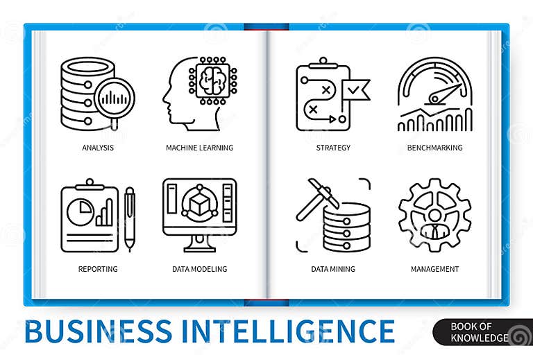 Business Intelligence Infographics Linear Elements Set Stock ...