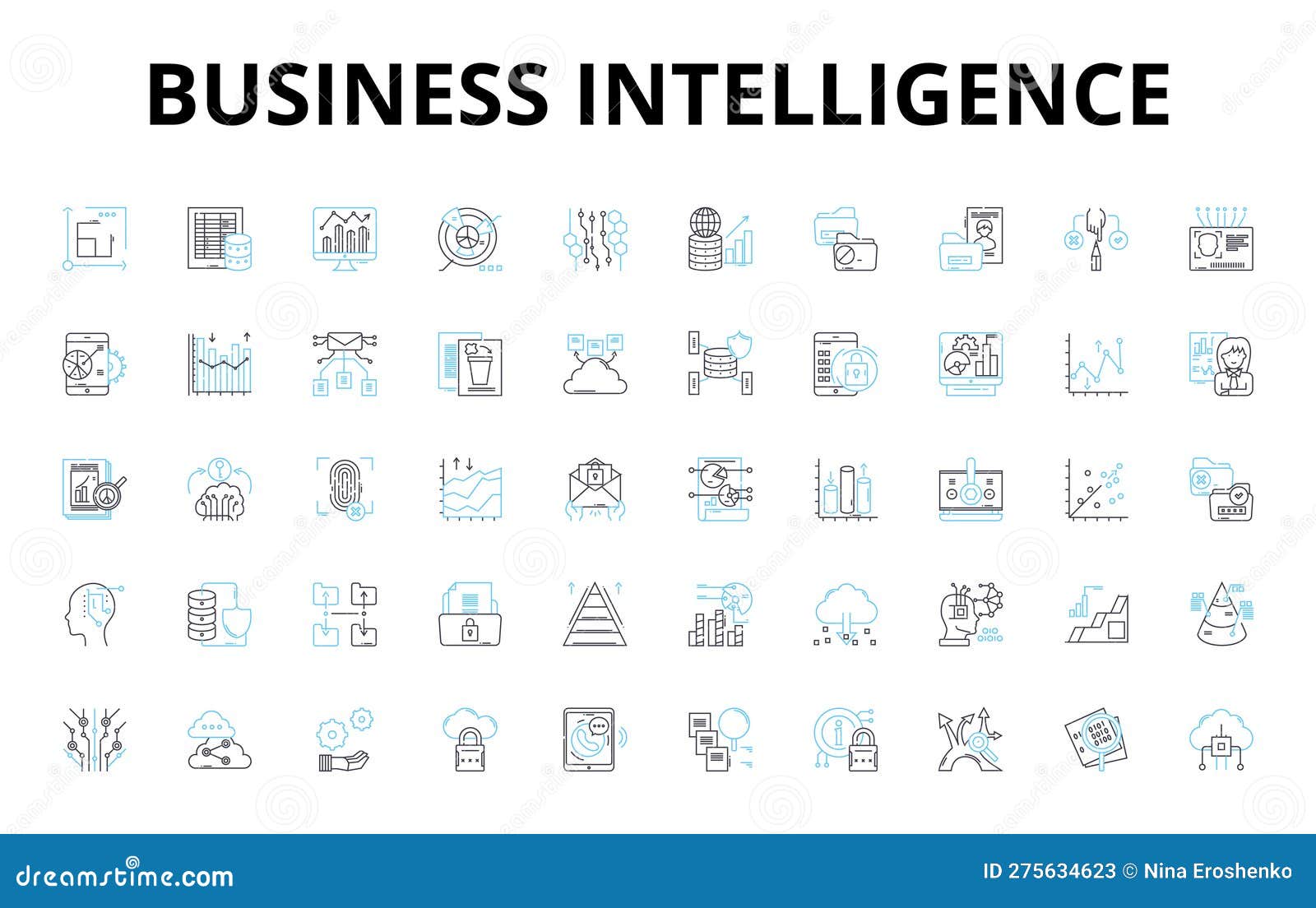 Business Intelligence Linear Icons Set. Analytics, Data, Insights ...