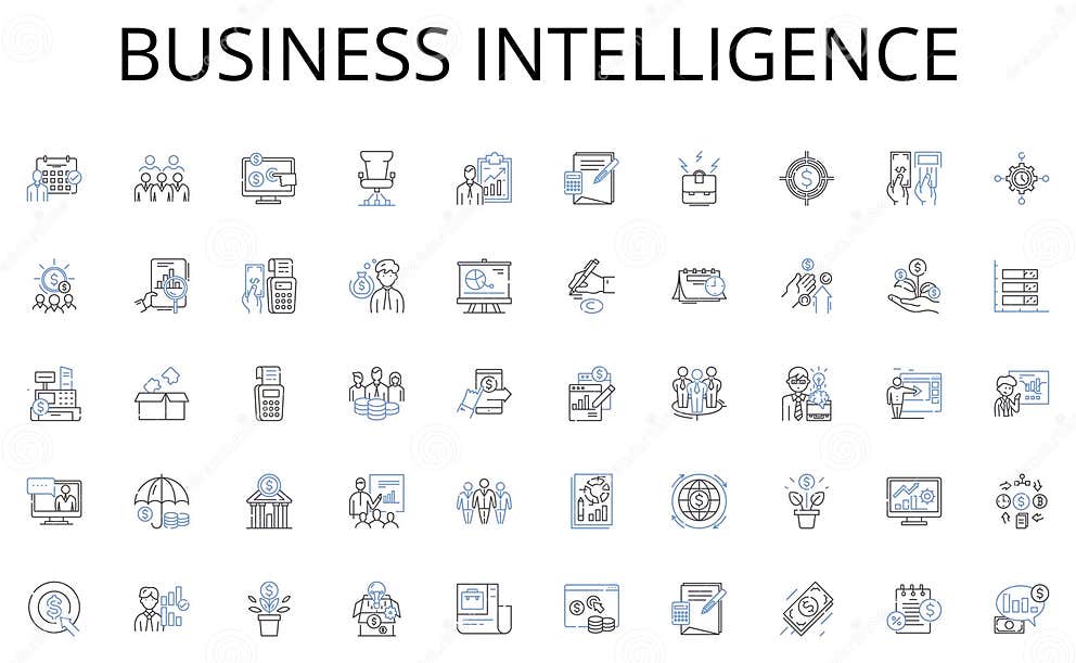 Business Intelligence Line Icons Collection Allocation Optimization Utilization Efficiency
