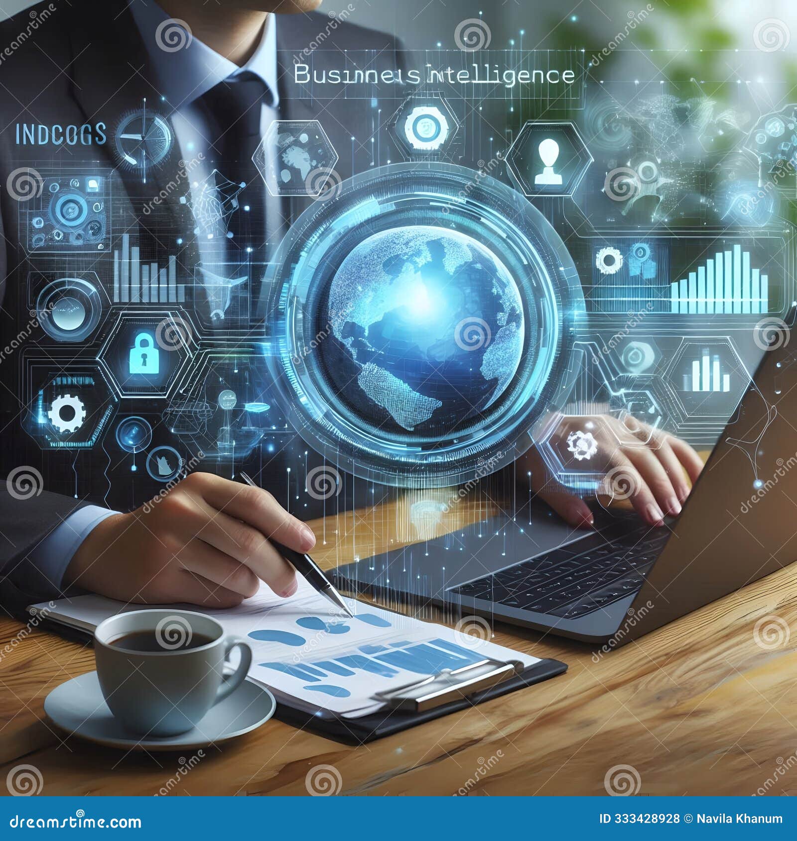 Business Intelligence Technology Concept on Screen. Stock Illustration ...