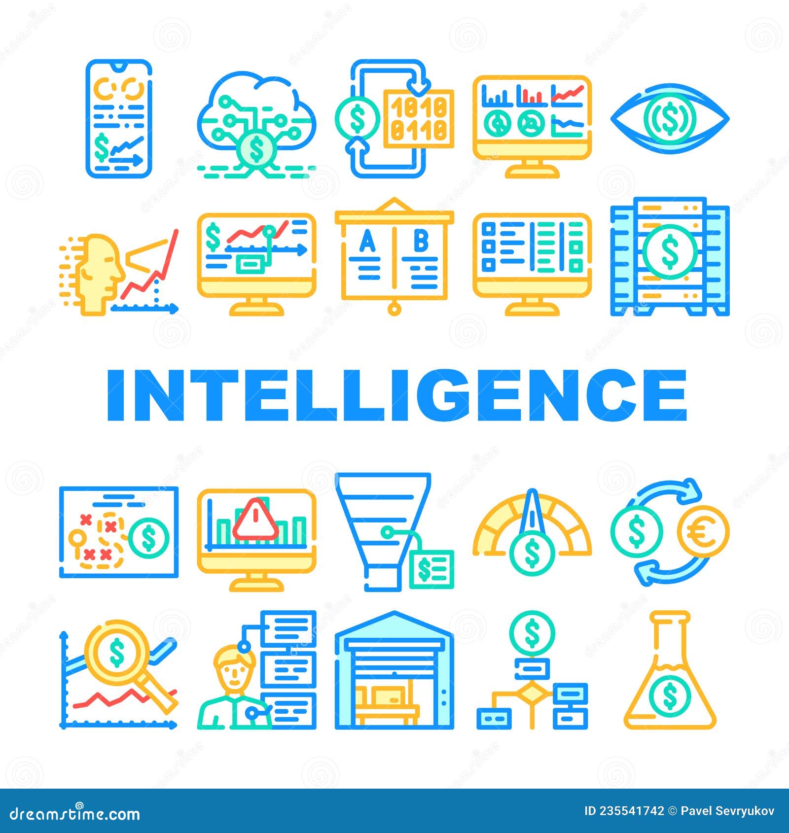 Business Intelligence Technology Icons Set Vector Stock Vector ...