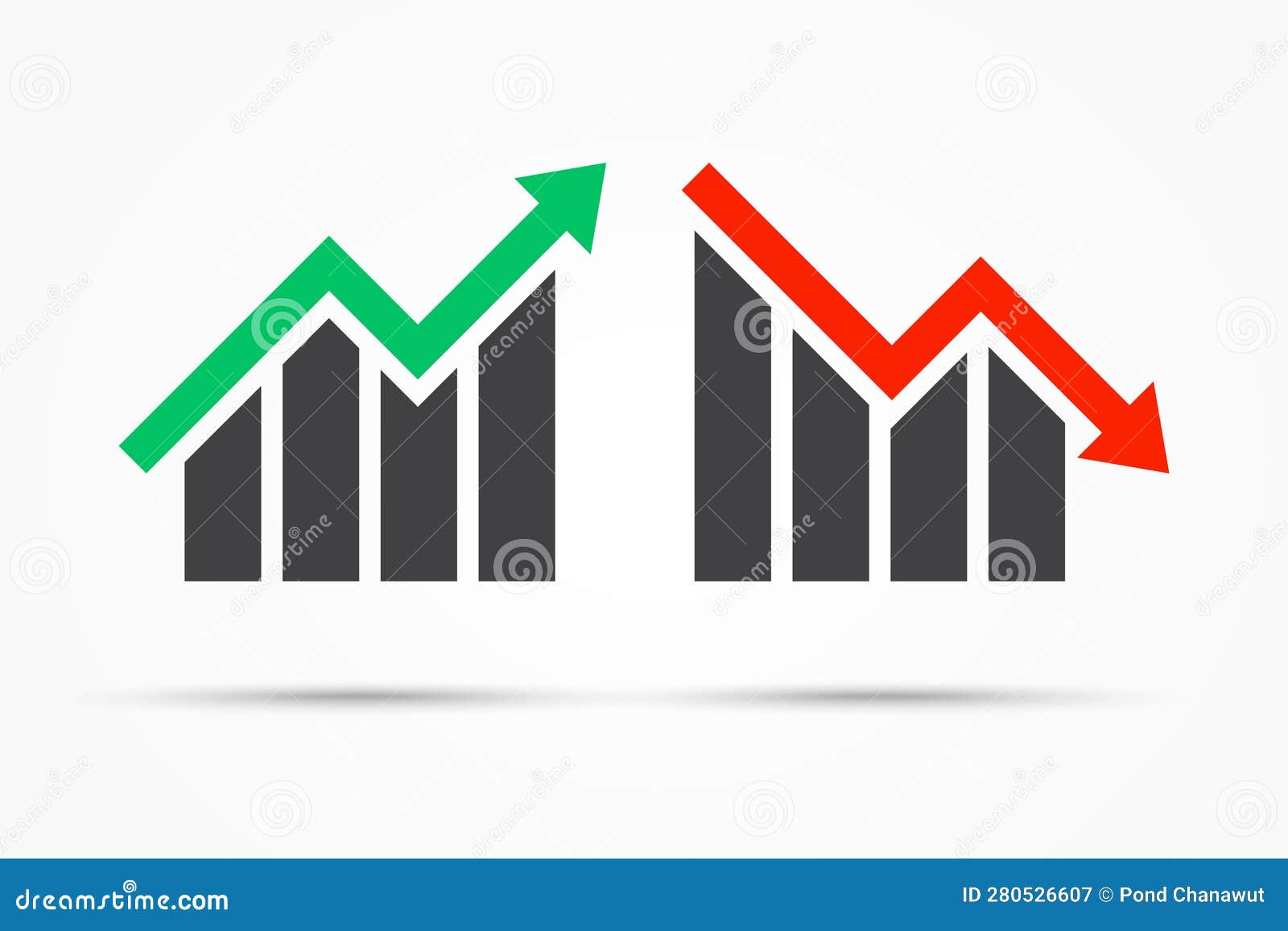 Business Investment Graph Up and Down Symbol on White Background. Stock Market Trend Increase ...