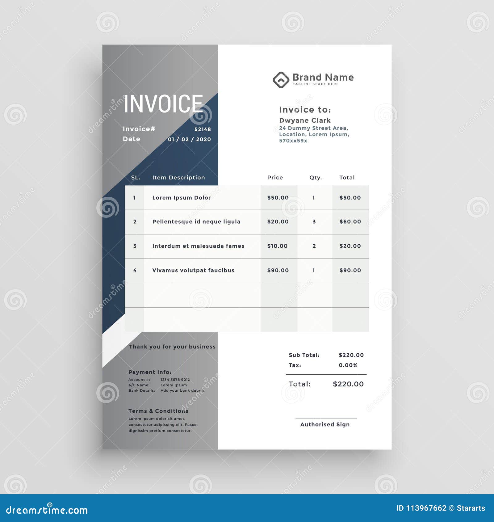Business Invoice Vector Template Design Stock Vector - Illustration of ...