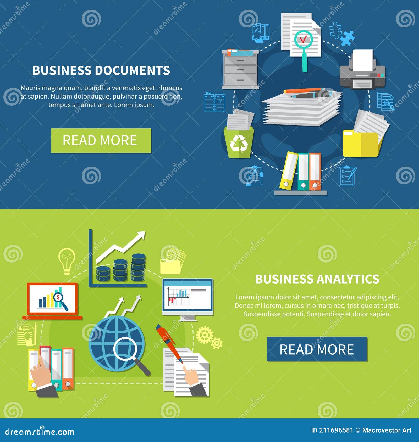 Business Items Banner Set stock vector. Illustration of analytics ...