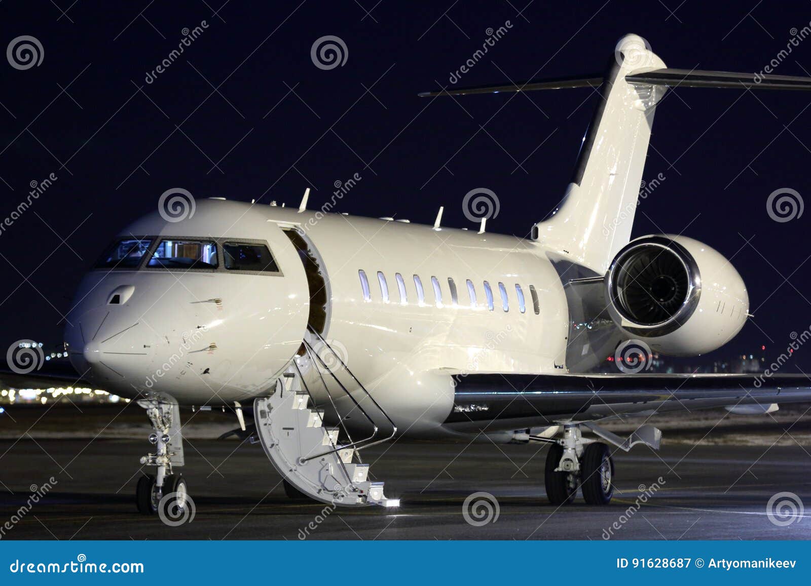Business Jet Airplane at Night. Stock Image - Image of cost, aeroplane ...