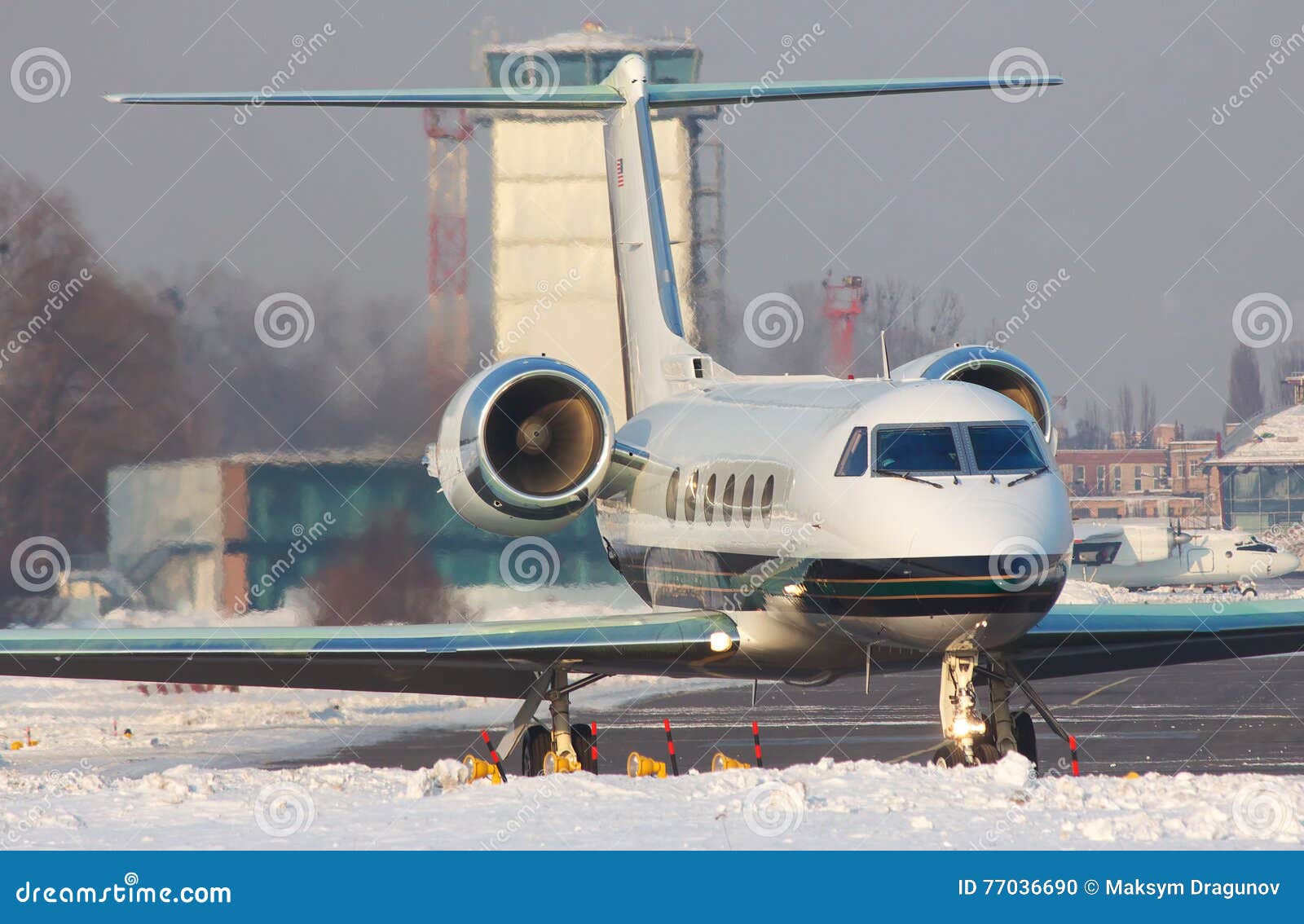 Business jet front view stock photo. Image of departure - 77036690