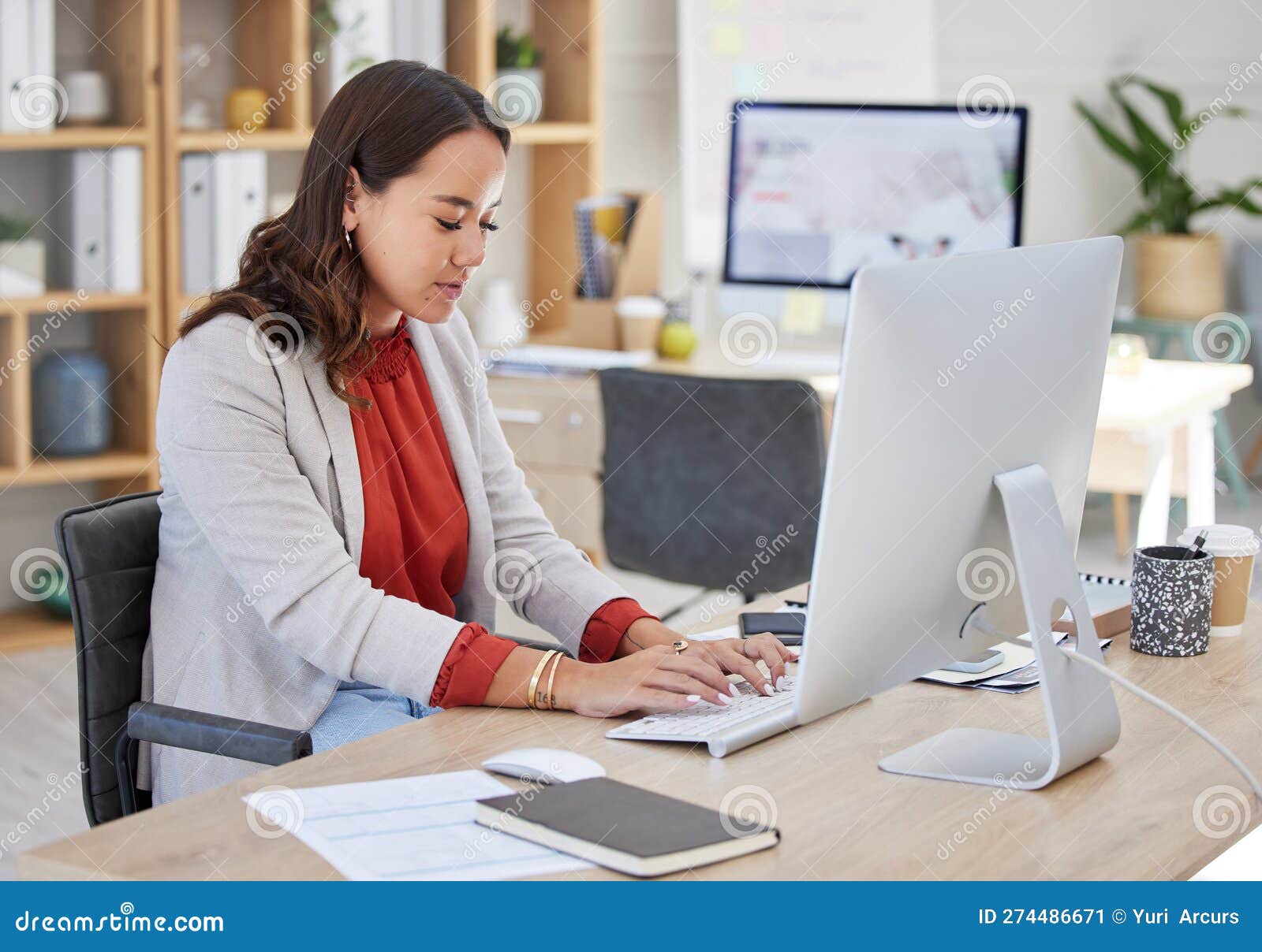 Business, Journalist or Woman Typing on Computer Working on Email or ...