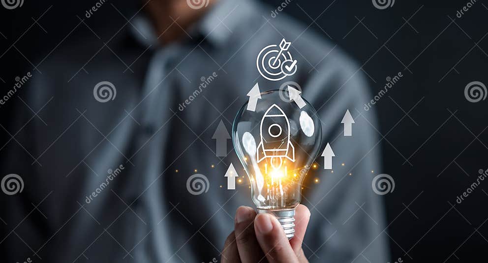 Business Journey of a Rocket Icon Inside Lightbulb, Accelerate Towards ... Business Journey of a Rocket Icon Inside Lightbulb, Accelerate Towards ...