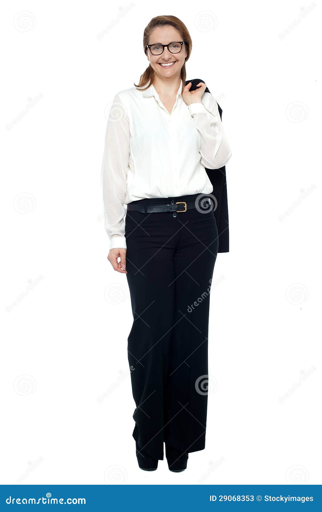 Business Lady with Coat Slung Over Her Shoulder Stock Image - Image of ...