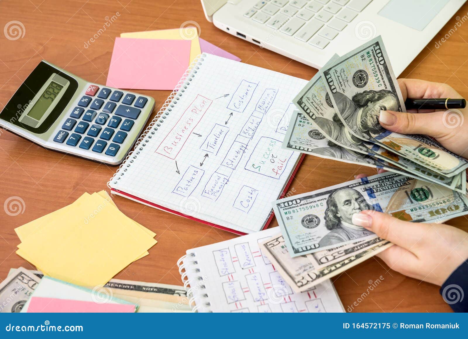 Business Lady Counting Dollar Banknotes for Realizing of Business Plan ...