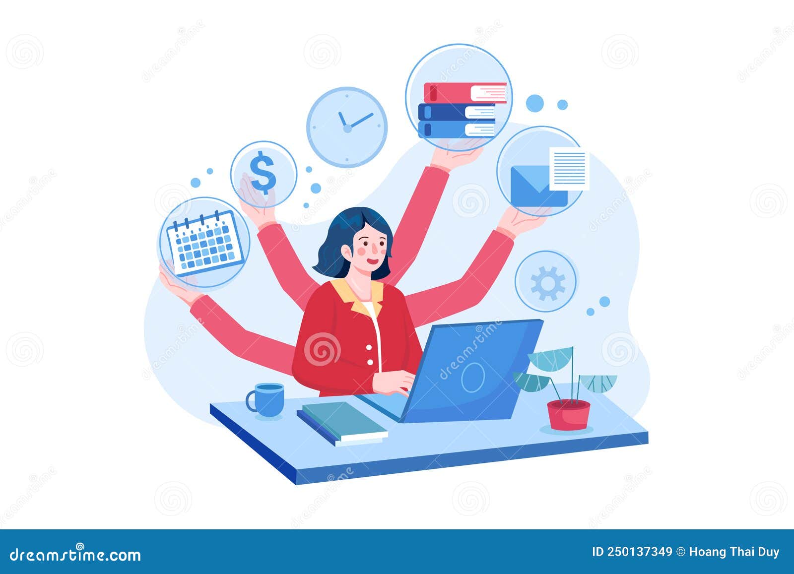 Business Lady Do Multitasking Illustration Concept. Stock Vector ...