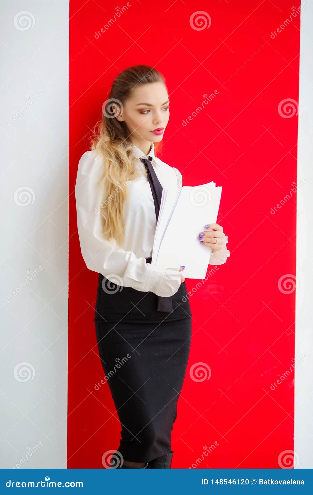 Business Lady with Documents in Hands Preparing for Presentation. Stock ...
