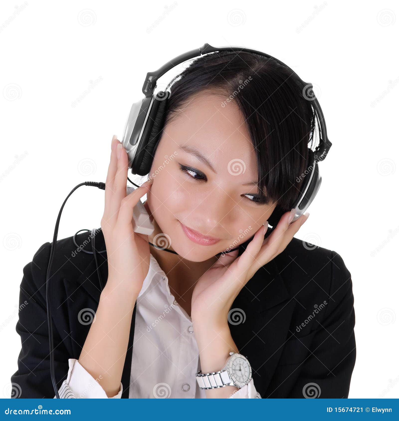 Business lady listen music stock image. Image of asian - 15674721