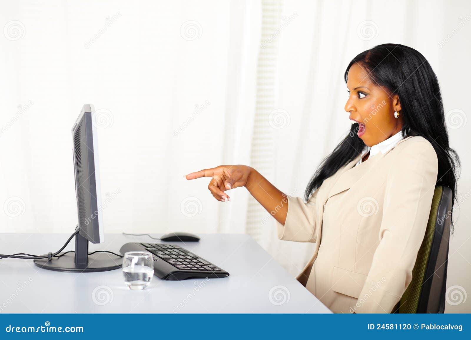 Business Lady Pointing the Computer Screen Stock Photo - Image of ...