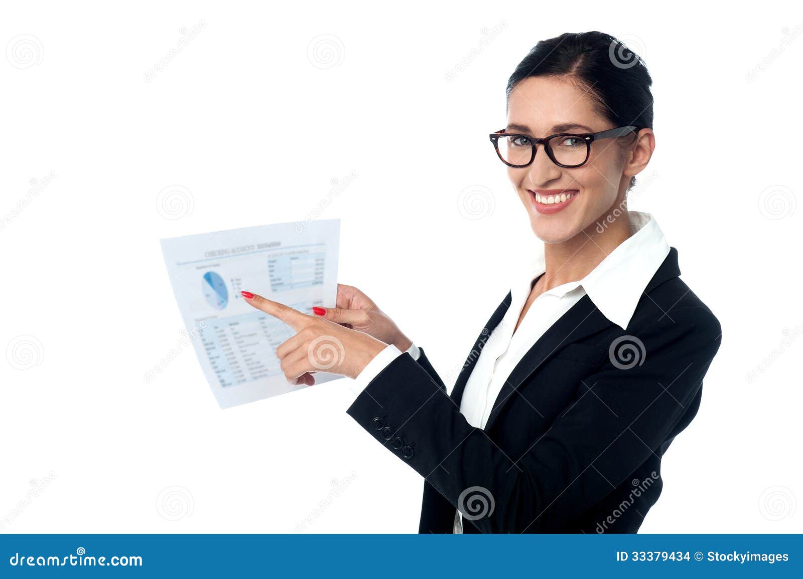 Business Lady Pointing Out Profits Graph on Report Stock Photo - Image ...