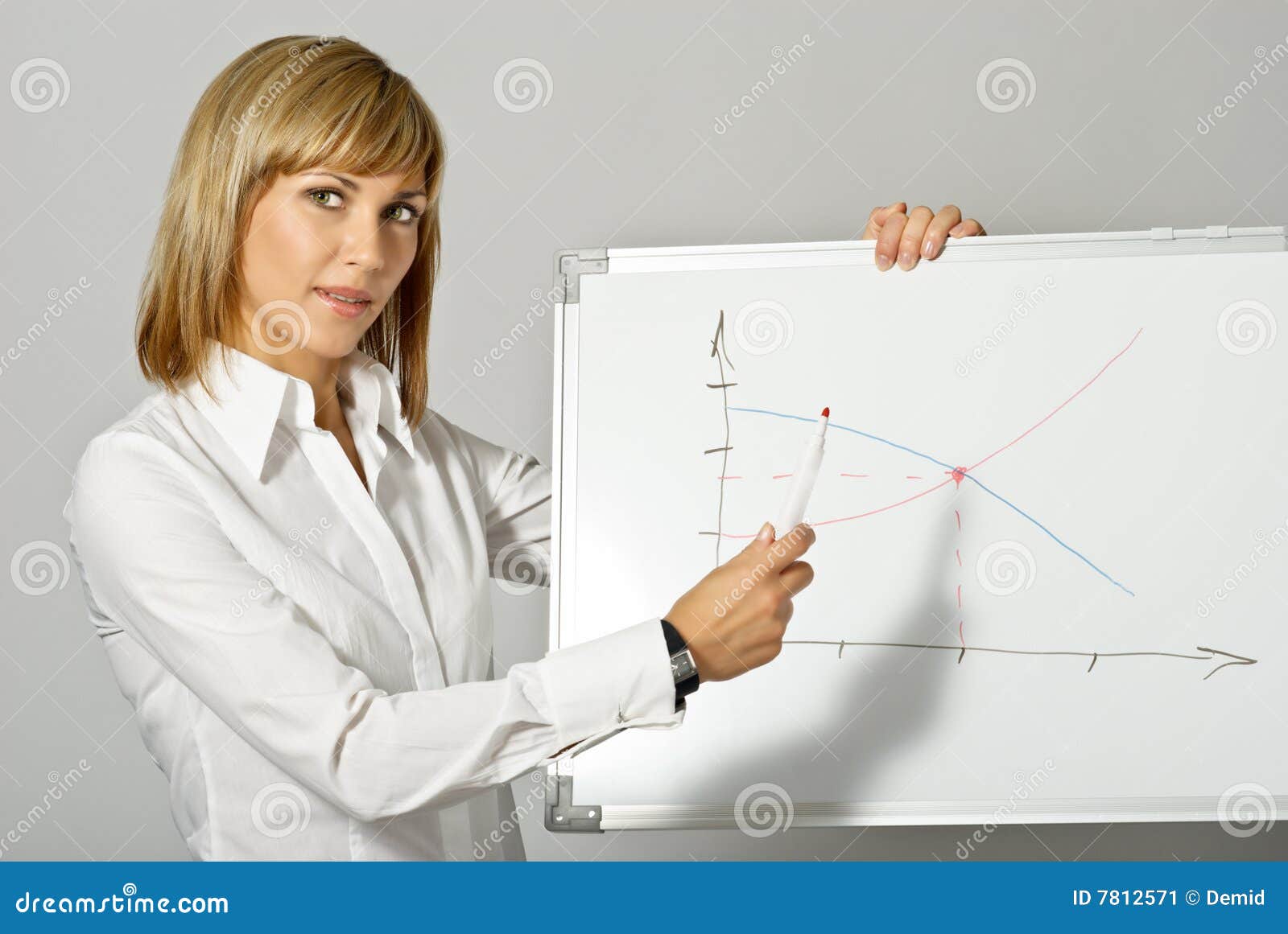 Business Lady Pointing To Whiteboard Stock Image - Image of cheerful ...