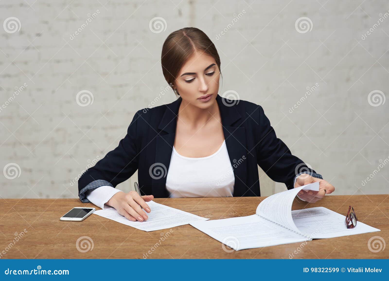Business lady reading data stock image. Image of caucasian - 98322599