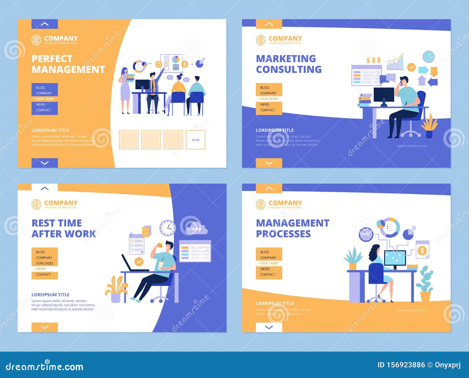 Business Landing. Office Work Managing and Planning Process Clock ...